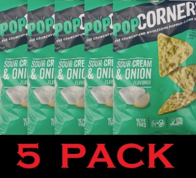 5x Popcorners SOUR CREAM & ONION Popped Corn Crisps Snacks 7 oz Bag - 5 ...