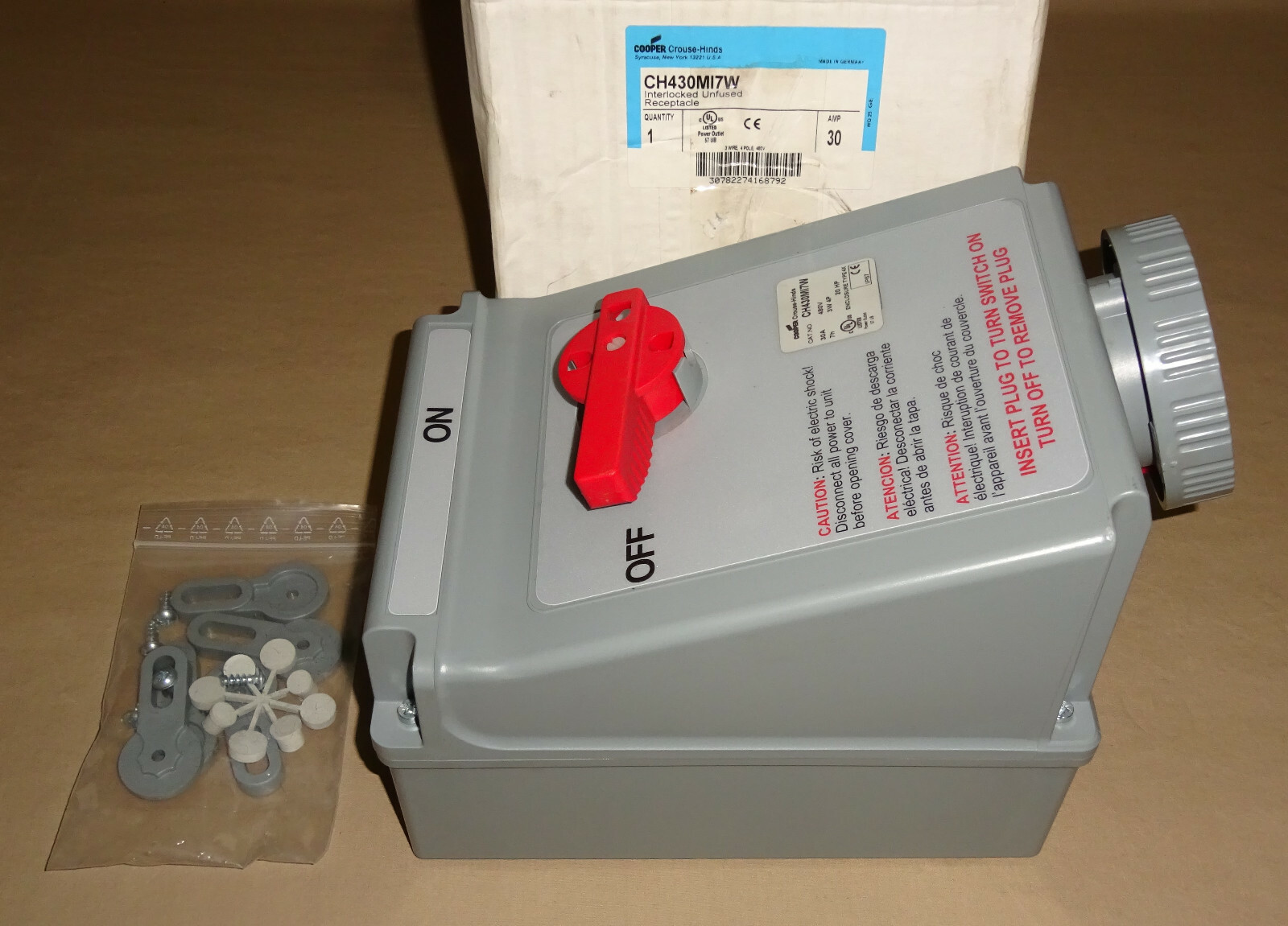 Crouse Hinds CH430MI7W Mechanical Interlock Receptacle 30A 3W4P Cooper ...