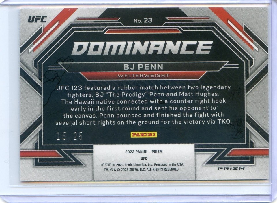 2023 Panini Prizm UFC BJ PENN DOMINANCE INSERT #23 SILVER MOJO PRIZM ...