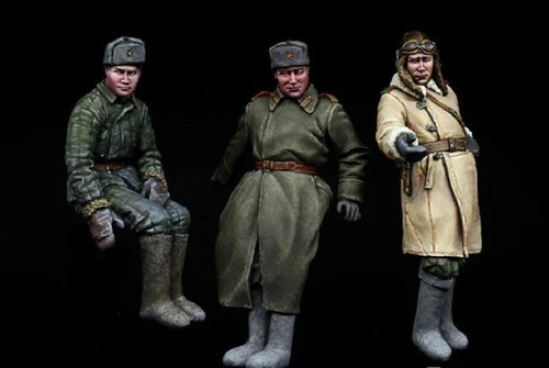 1/35 Resin Figure Model Kit 3 Russian Soviet Soldiers Tank Crew WW2 ...