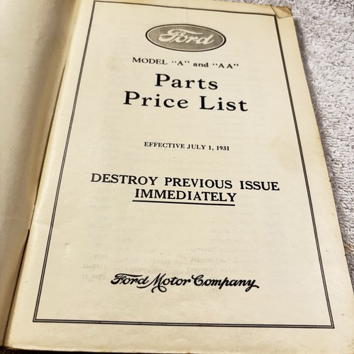 Ford Model A & AA Parts Price List - Effective July 1, 1931 Original | eBay