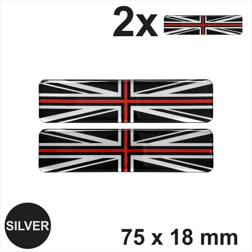 2x Black Silver Red Union Jack Flag Domed Gel Finish Stickers Decals 3d ...