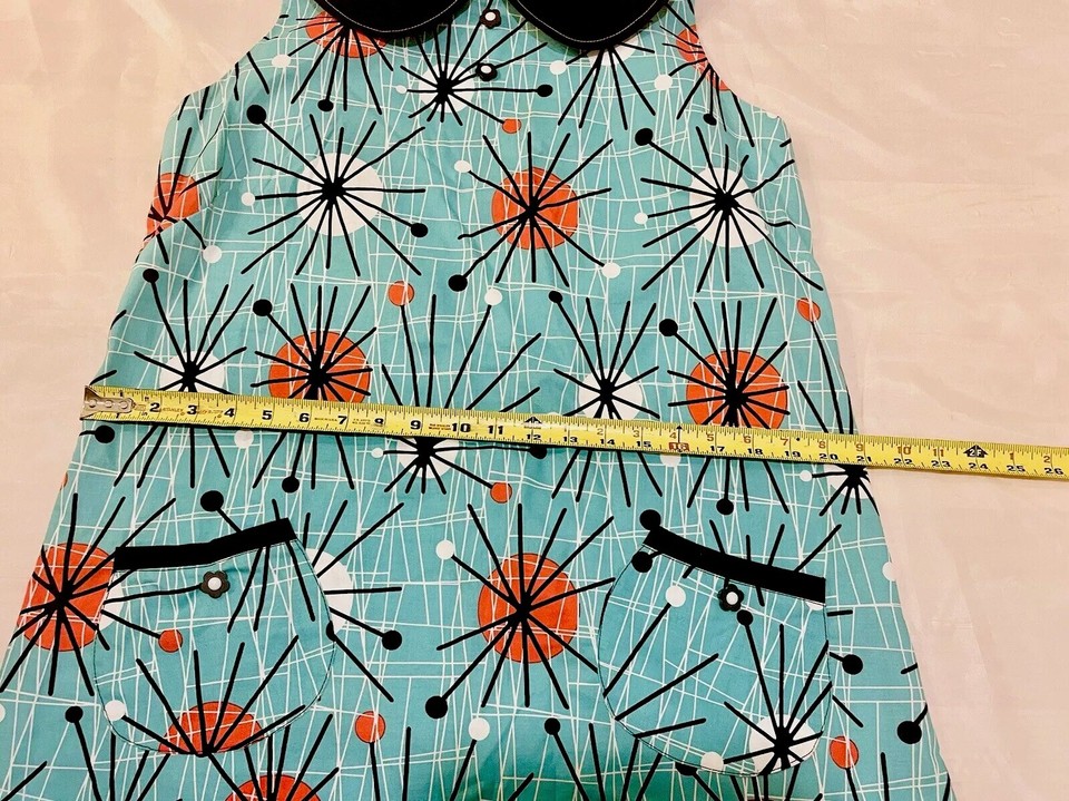Beebop & Wally Dress 60s Retro Atomic Print Shift Size L Turquoise ...