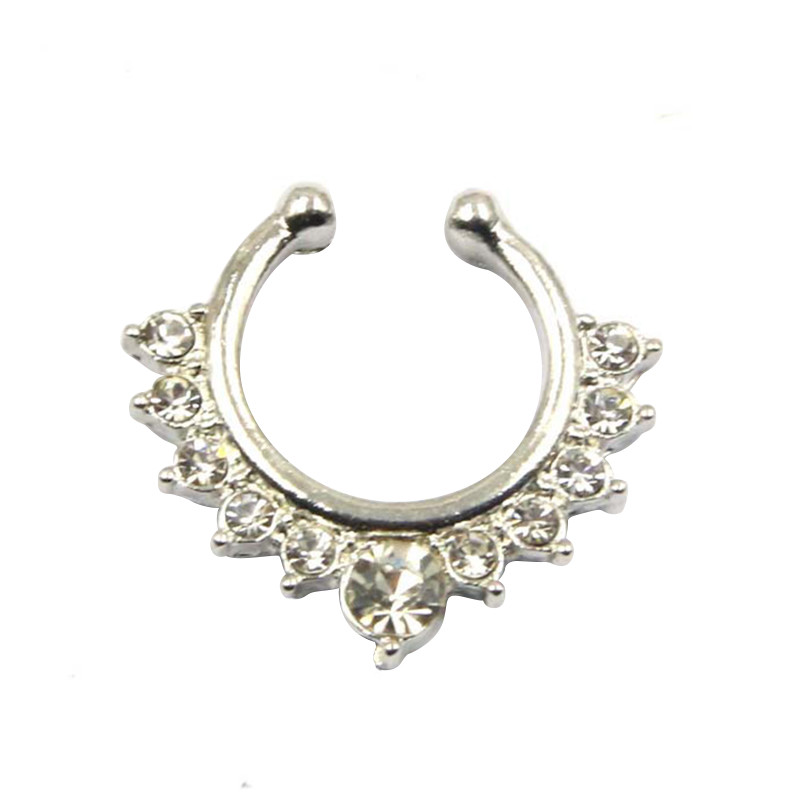Charms Fake Septum Clicker Crystal Silver Nose Ring Non Piercing Clip On Jewelry | eBay