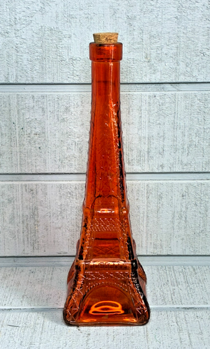 Eiffel Tower Orange Glass Flat Bottom Decanter Bottle w/ Cork Stopper ...