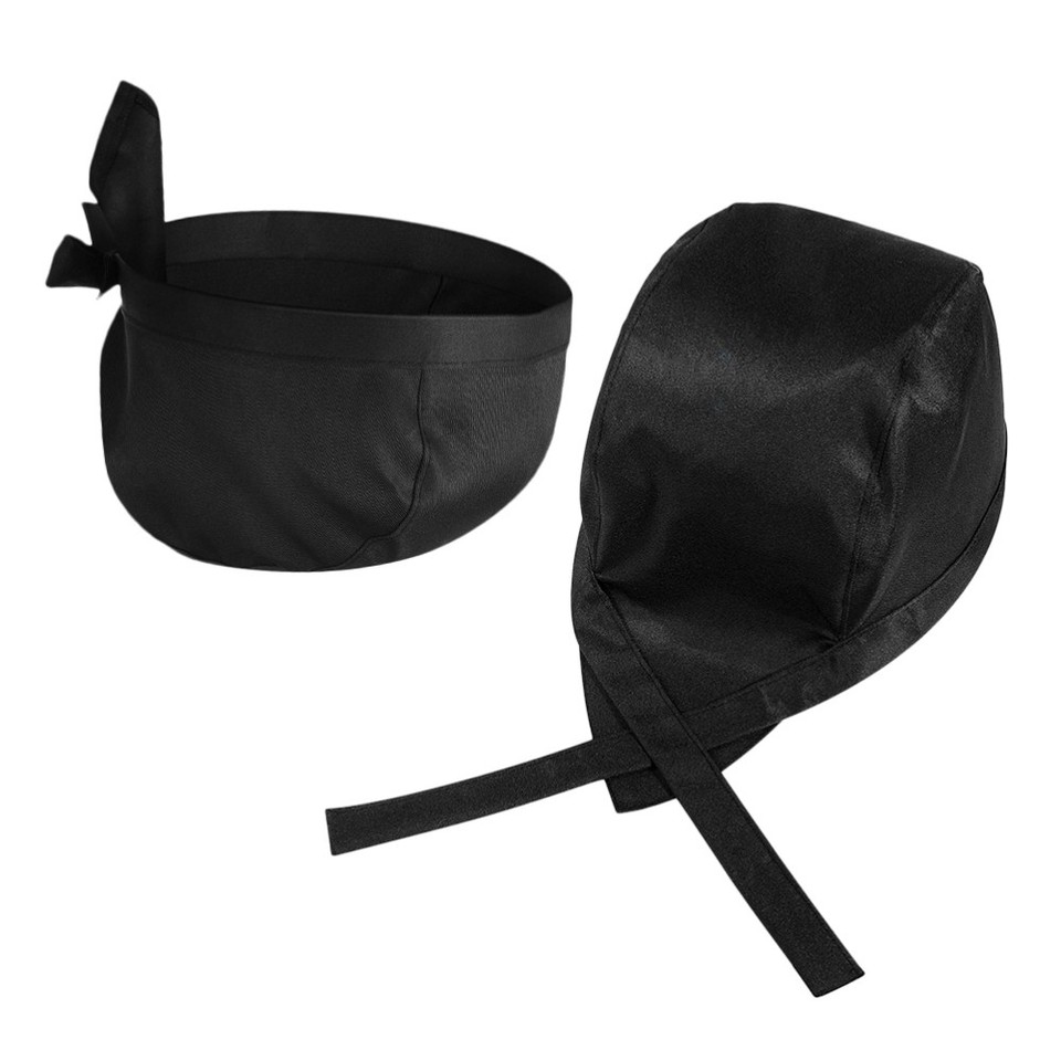 2 Pcs Chef Hat Turban Man Catering Accessories Black Outfit Caps Tie ...