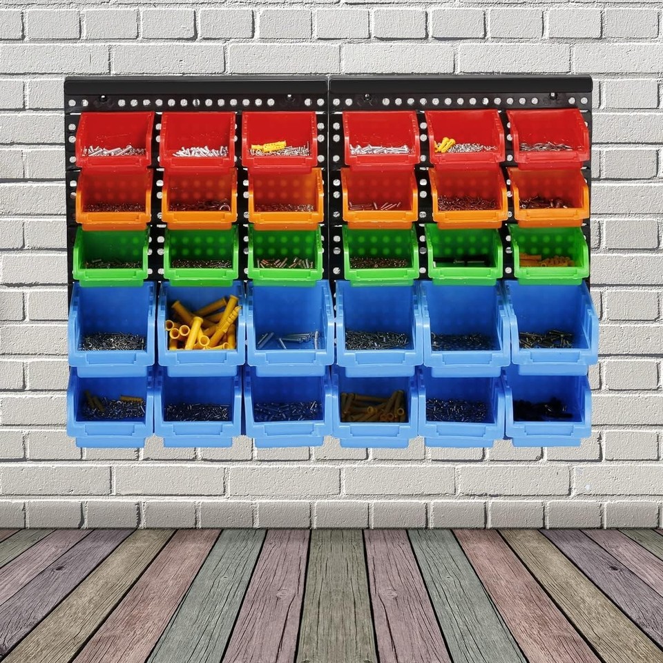 Wall Mounted Storage Bins - Garage Plastic Shop Tool Organizer - 30 ...