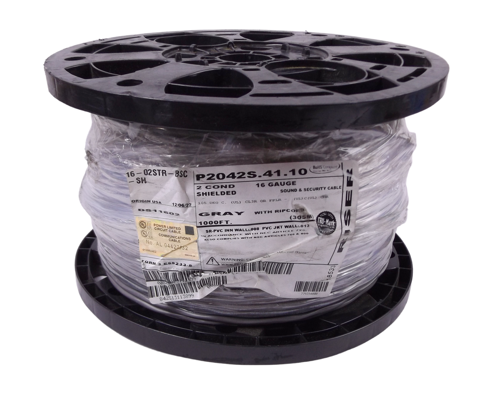 1000 ft Spool Priority 16–02STR-Bsc-Sh 16 Awg 2-Conductor Shielded ...