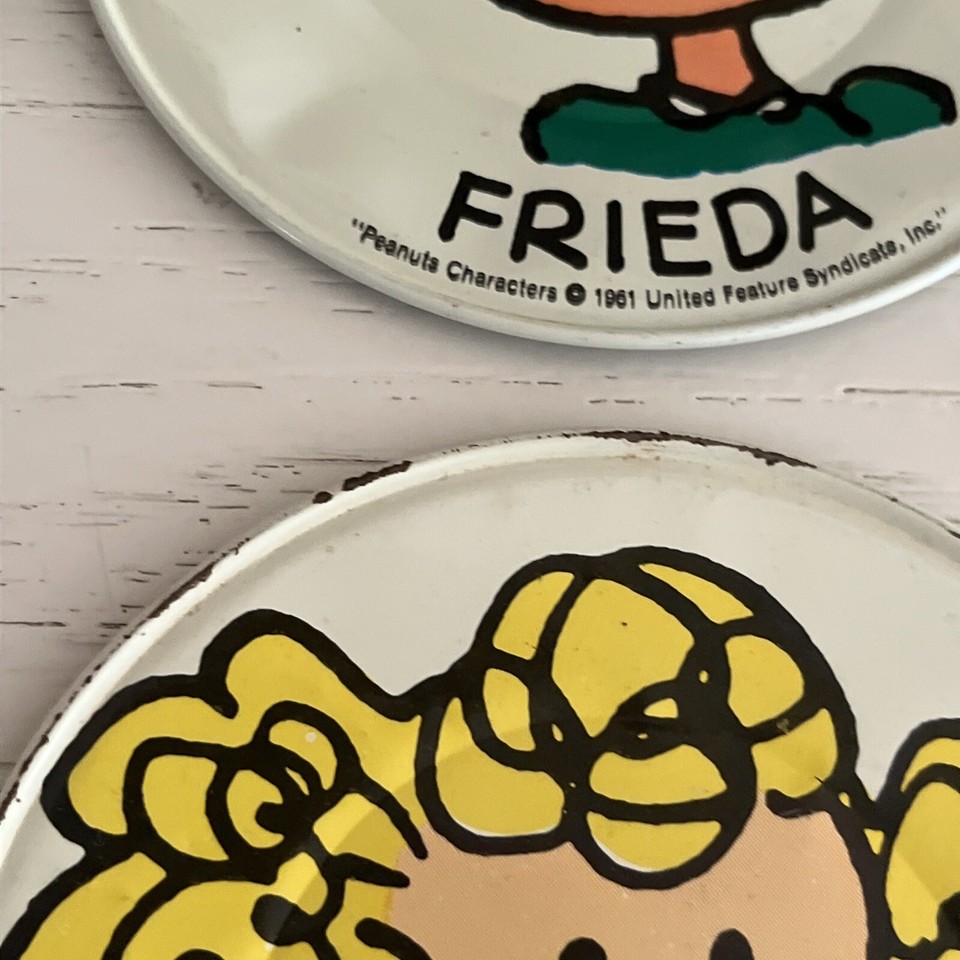 Vintage 1961 Set Of 6 Frieda Character Peanuts 5” Tin Toy Play Plates ...