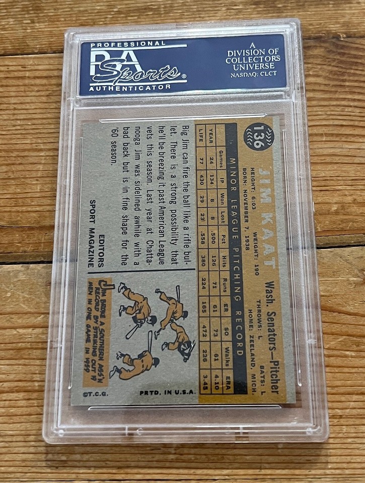 1960 Topps Hall-of-Famer Jim Kaat Rookie Card #136 - PSA 8 - Stunning ...