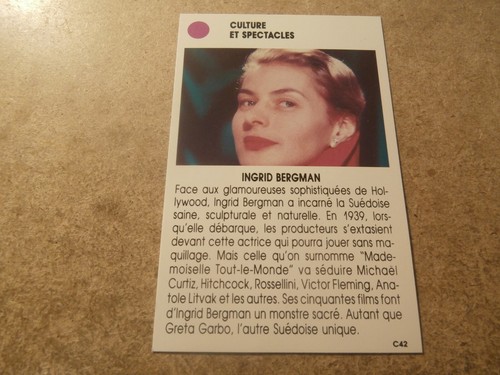 INGRID BERGMAN, RARE VINTAGE 80s TRADING "ROOKIE" CARD, COLLECTOR (JT29 ...