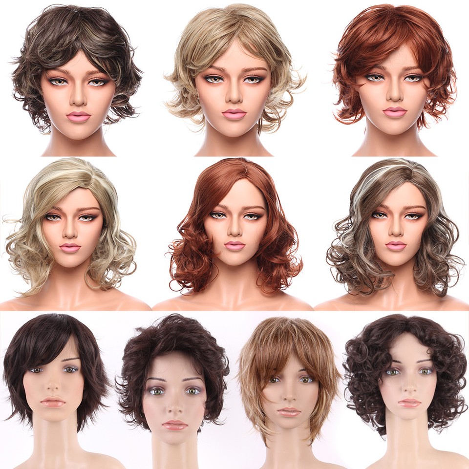 Women Short Bob Hair Wig With Bangs Heat Resistant Synthetic Cosplay ...