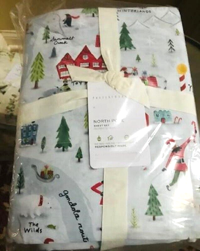 Pottery Barn North Pole Sheet Set Queen Christmas Holiday Santas ...