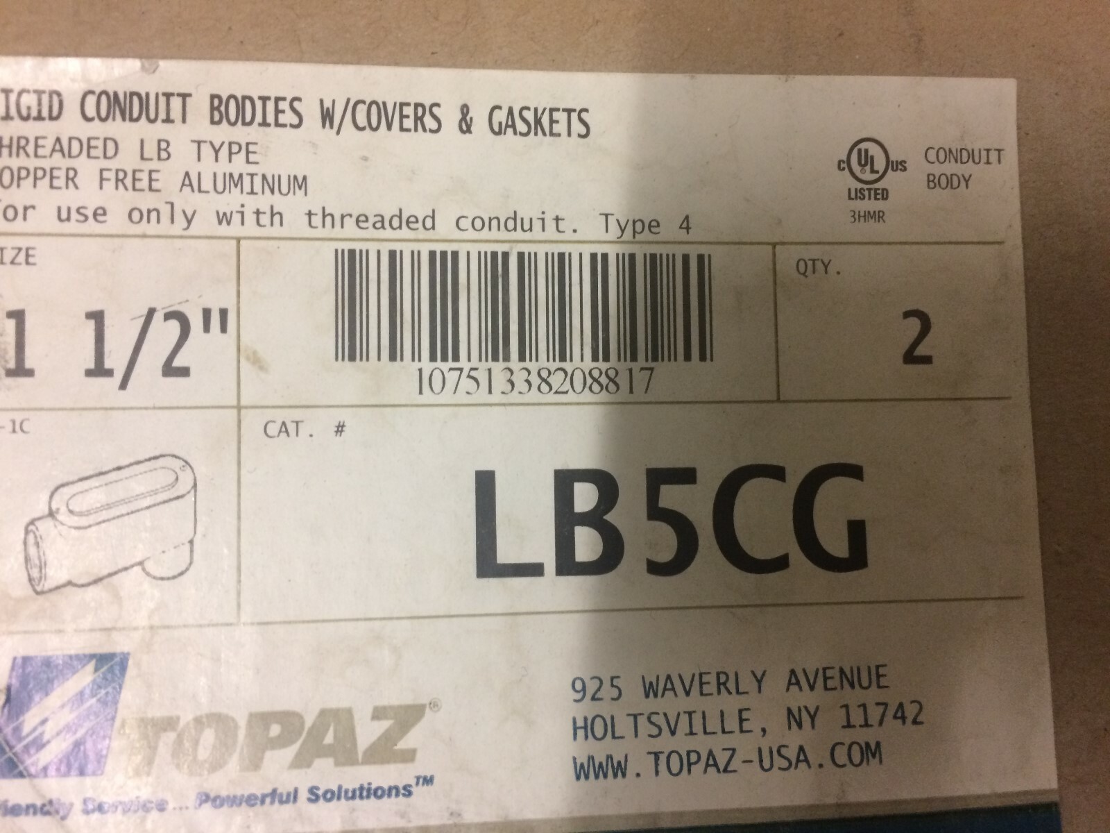 (2) TOPAZ LB5CG 1 1/2" RIGID LB CONDUIT BODY WITH COVERS & GASKETS | eBay