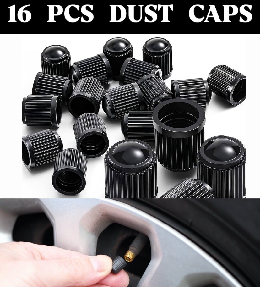 16 X CAR BIKE CYCLE BLACK PLASTIC AIR VALVE TYRE ALLOY WHEEL CAPS DUST ...