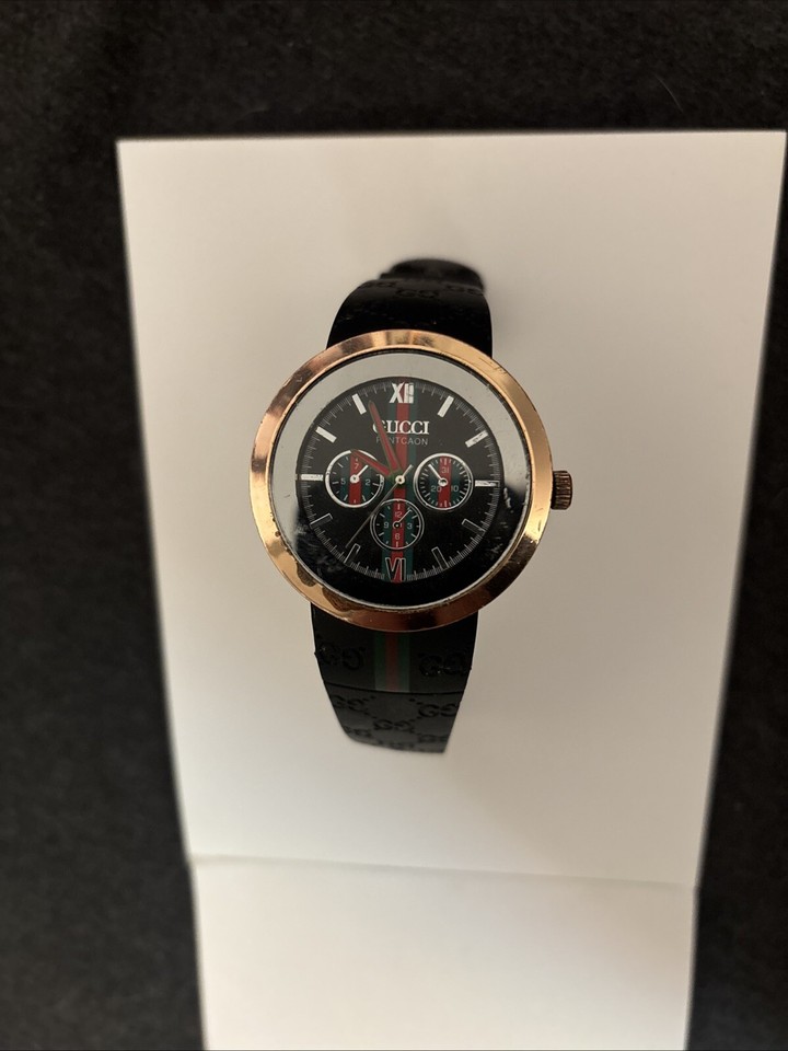 Gucci Pantcaon Watch Swiss Made / GOLD-BLACK / NEEDS WORK! / BROKEN | eBay