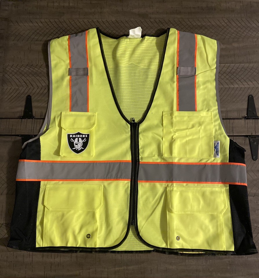 LAS VEGAS RAIDERS YELLOW REFLECTIVE SAFETY VEST BLACK LOGO 2XL Or Any ...