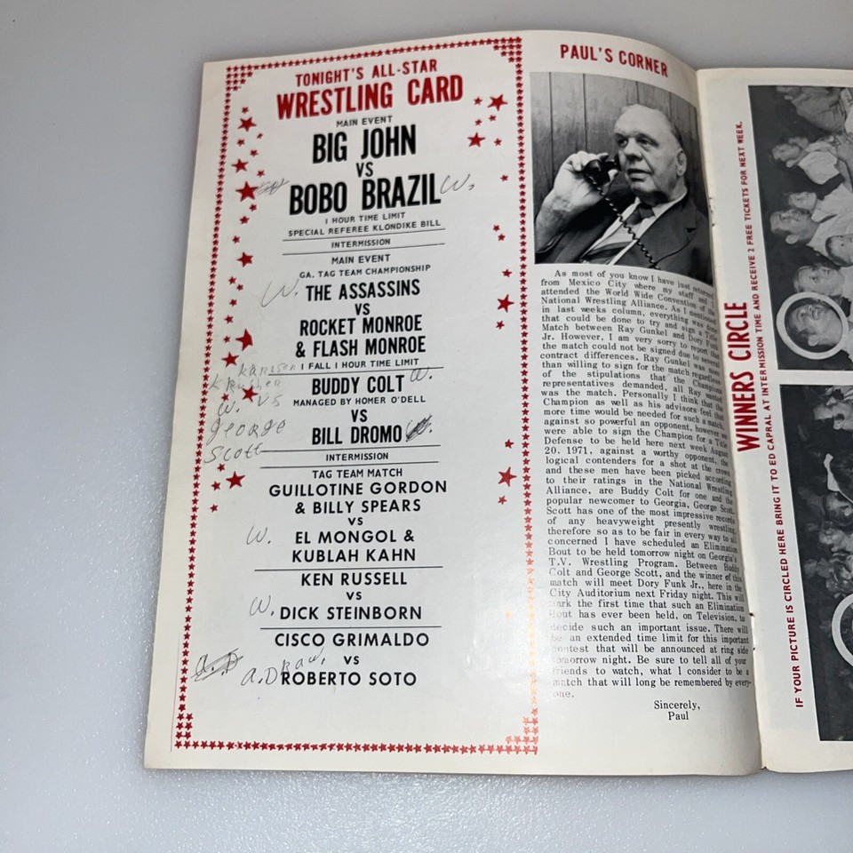 NWA GCW Ringsider August 13 1971 Georgia Wrestling Program Buddy Colt ...