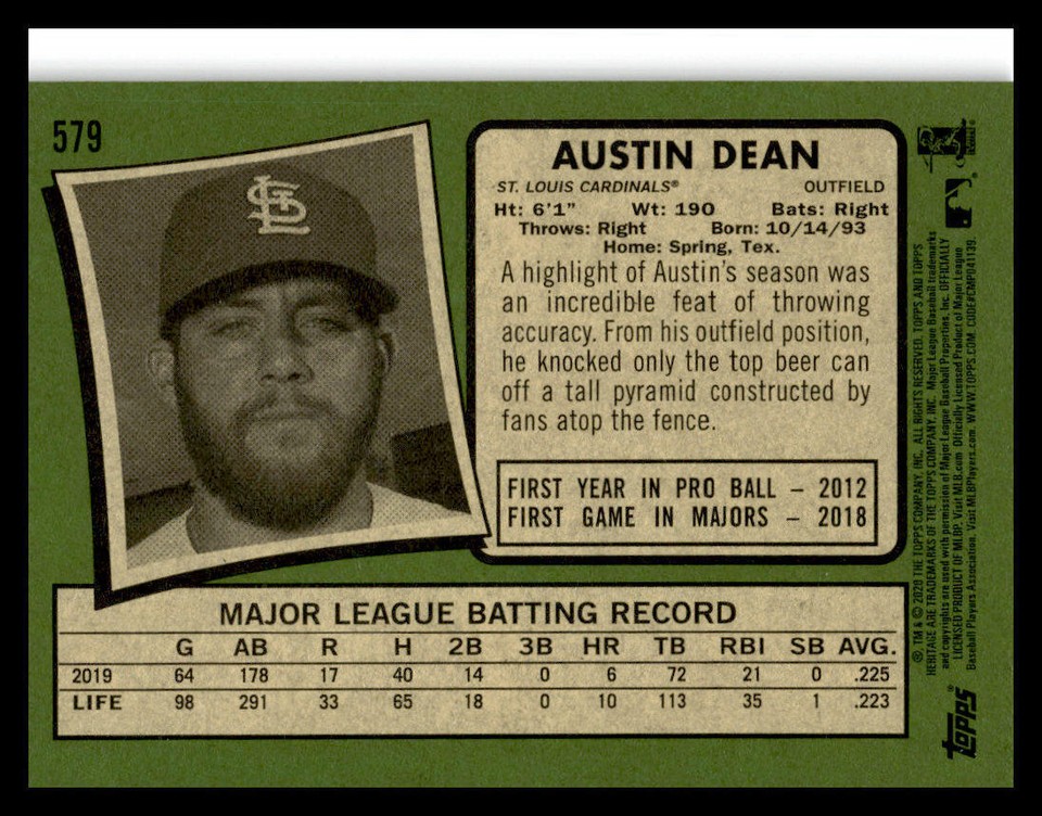 2020 Topps Heritage Austin Dean #579 St. Louis Cardinals | eBay