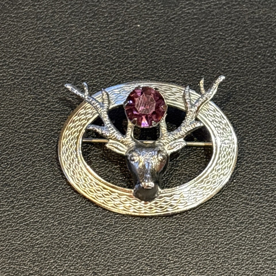 Vintage Mizpah Antelope Stag Silver Brooch with Purple Gem | eBay UK