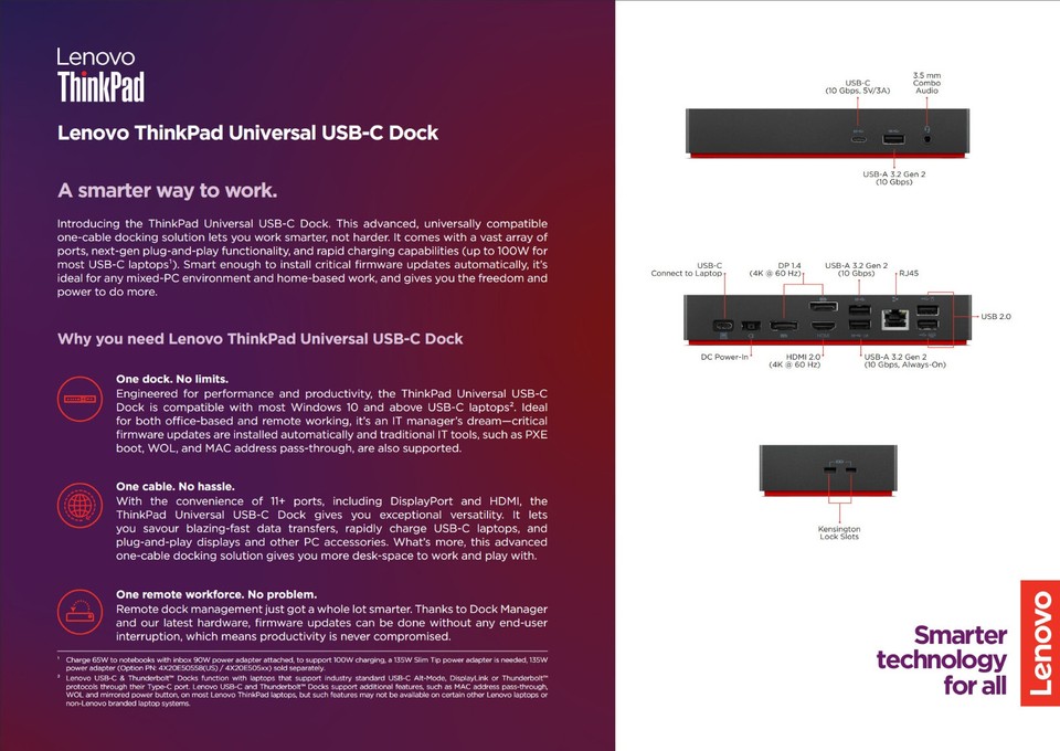 New Lenovo ThinkPad Universal USB-C Docking Station 40AY 90W 40AY0090US ...