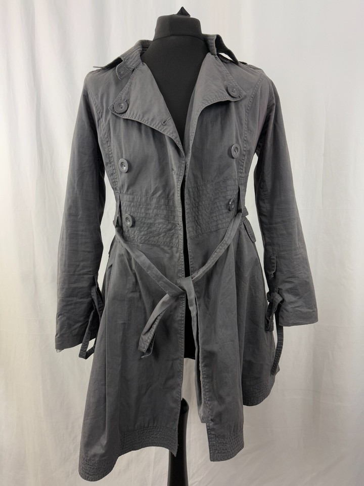Womens Lipsy London rain Coat Grey Cotton belted double breasted size 8 ...