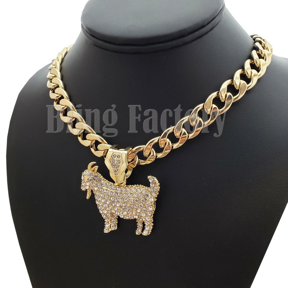 Hip Hop Goat Pendant & 11mm 20" Cuban & 18" Iced Cuban Choker Chain ...