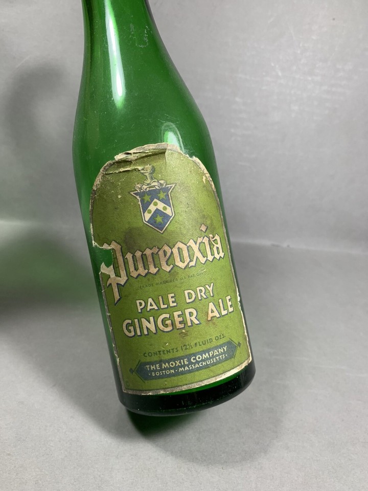 Rare Pureoxia Pale Dry Ginger Ale Green Glass Soda Bottle MOXIE Paper ...