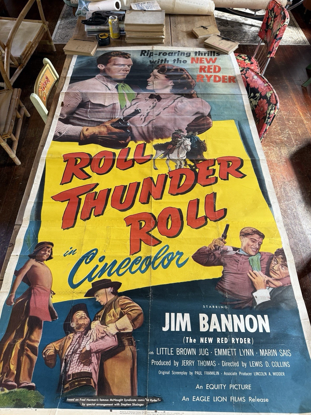 Roll, Thunder, Roll! (1949) Original Movie Poster 41 x 81 3 Sheet Western