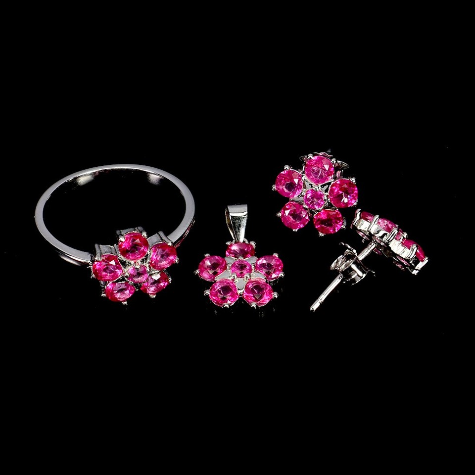 925 Sterling Silver Sets Round Pink Topaz 3mm Natural Gemstone Jewelry ...