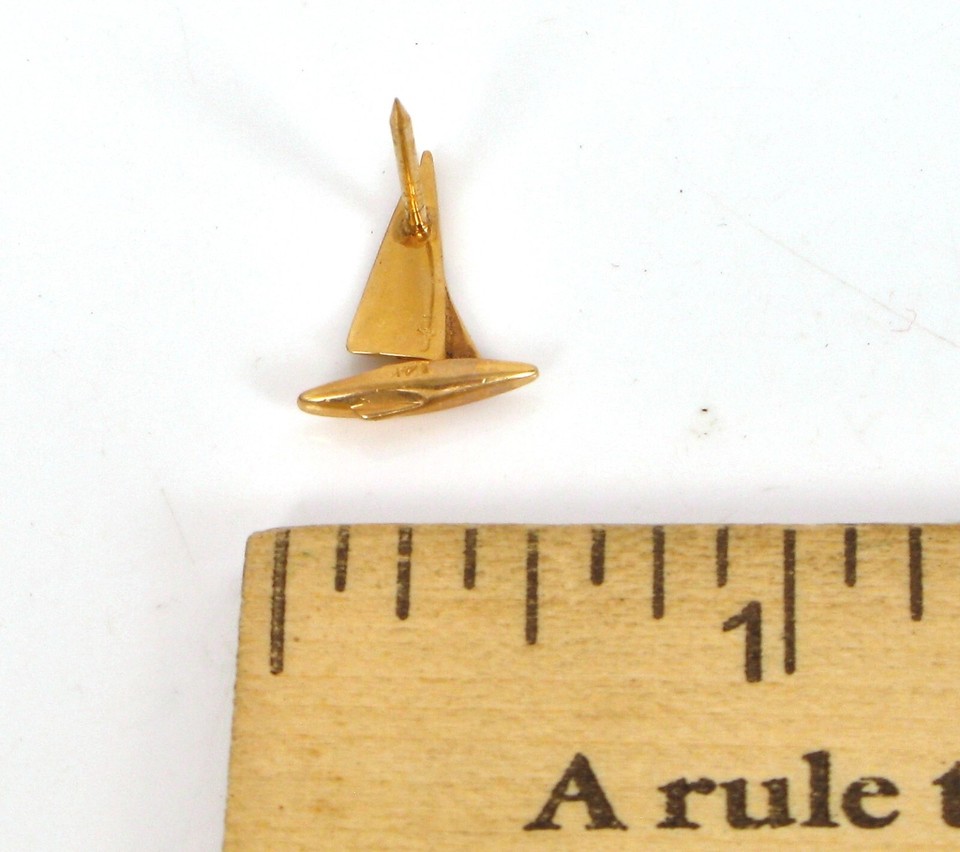 VINTAGE BEAUTIFUL DAINTY 14K YELLOW GOLD TIE TACK LAPEL PIN SAILBOAT ...