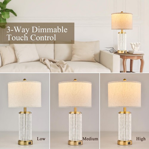 24.5" Farmhouse Table Lamp 3-Way Dimmable Touch Control Table Lamp Set ...