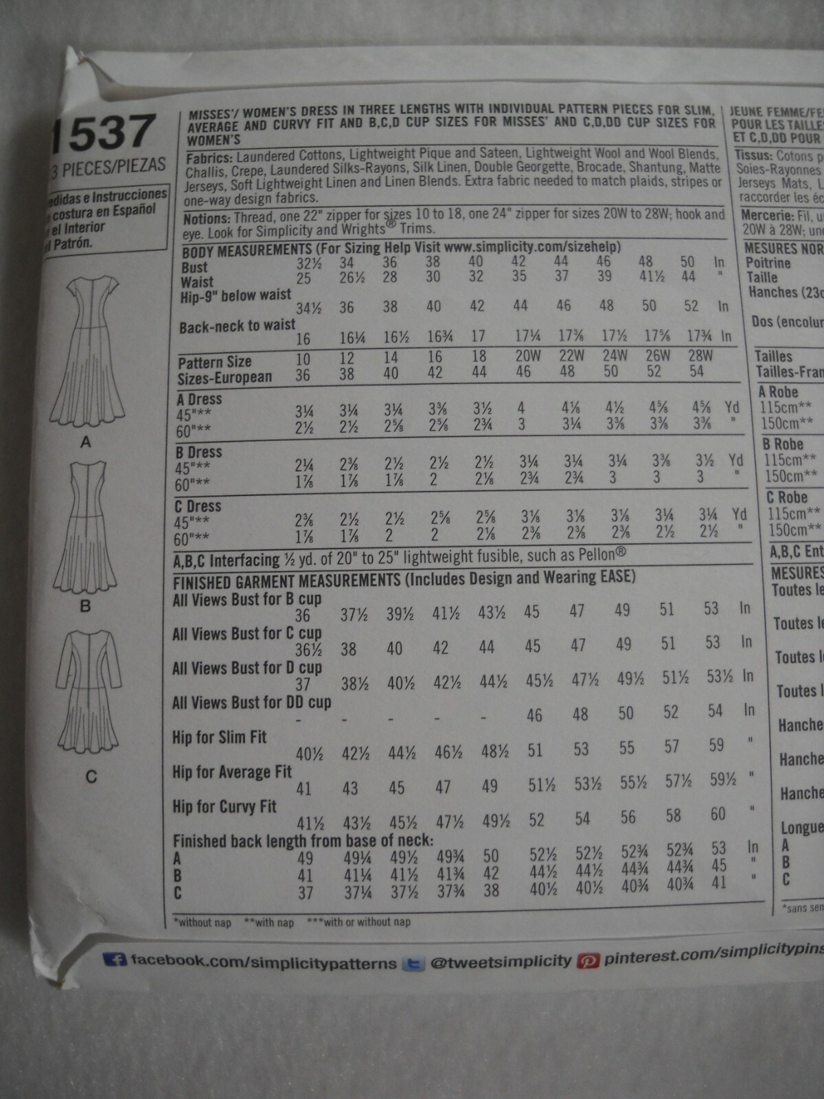 Dress with Amazing Fit Women's size 20w-28w Simplicity 1537 Sewing ...