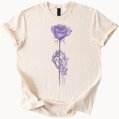 Purple Rose Skeleton Hand Tee Gothic Floral Shirt | eBay
