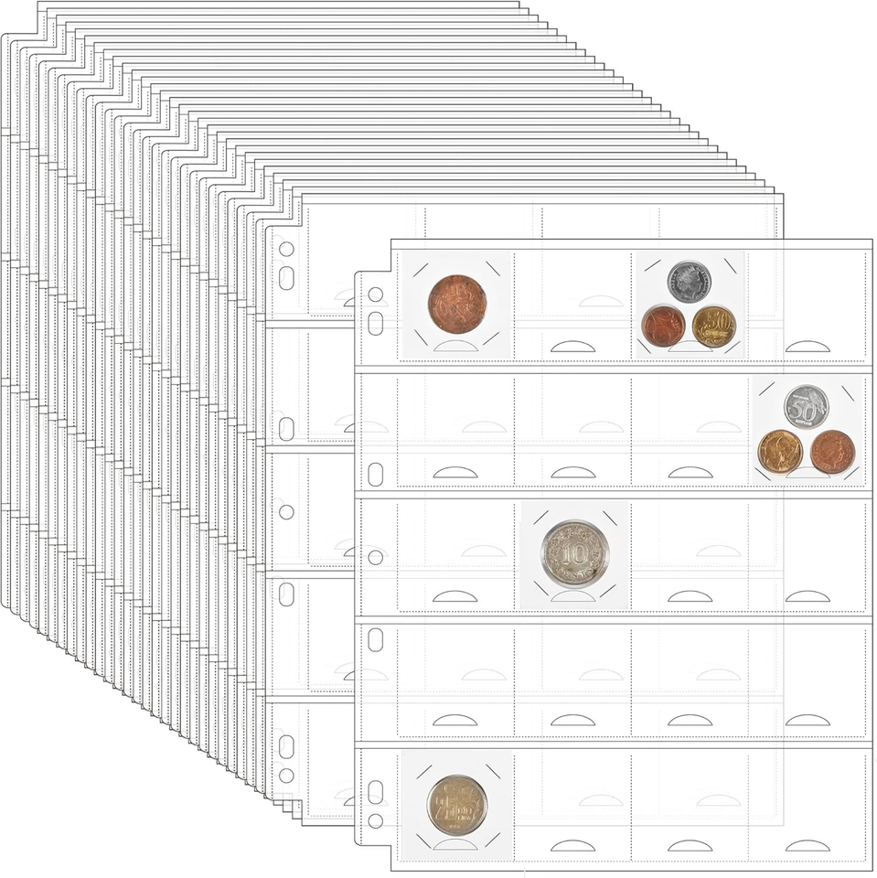 30 Sheets Coin Binder Sheets for 2" x 2" Coin Flips - 600 Pockets 7 ...