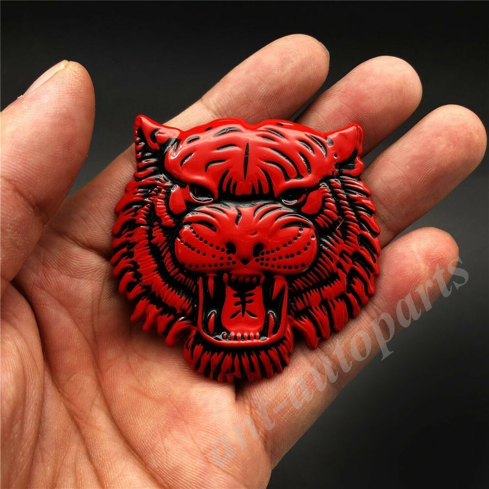 4PCS Small Red Metal Tiger Head Trunk Rear Side Stickers Car Emblem ...