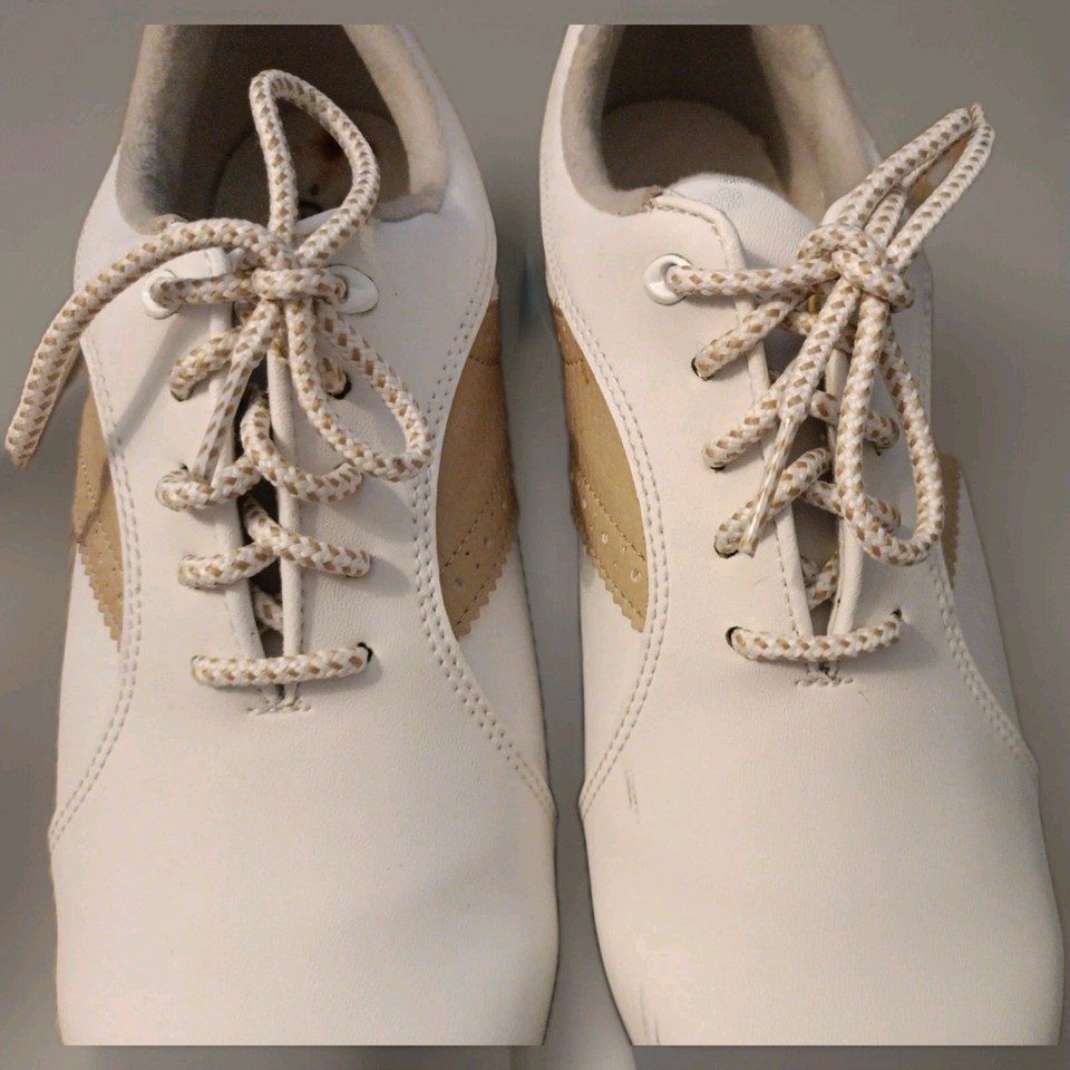 Footjoy Greenjoys White/Tan Saddle Ox Golf Shoes 48392 Spikes Ladies Sz ...