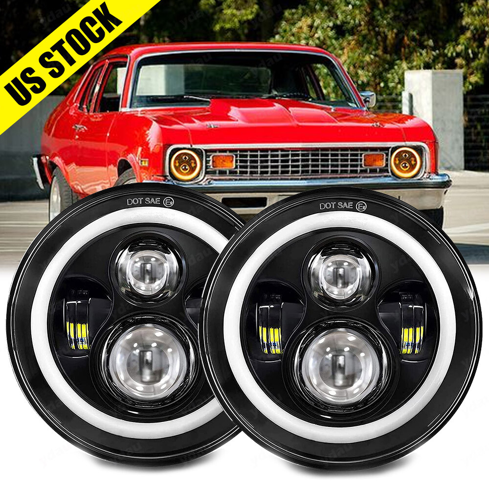 Pair HALO For Chevy Chevelle 1971 1972 1973 7INCH LED Headlights HI/LO ...