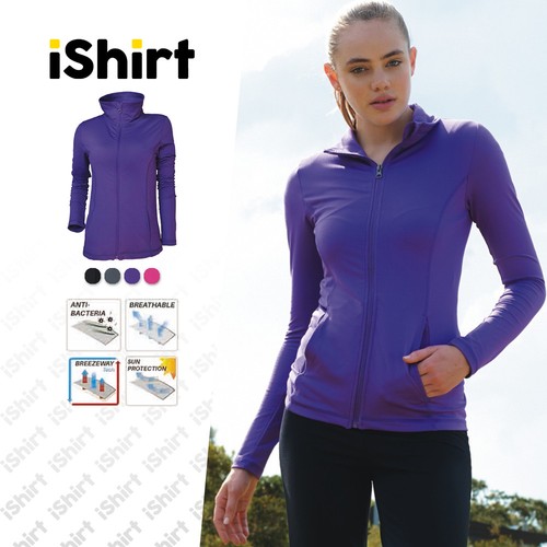 LADIES JACKET POLYESTER SPANDEX STRETCH FULL ZIP SPORTY YOGA JACKET ...