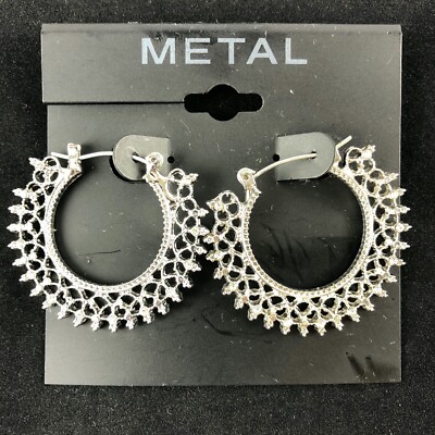 Kohl's Metal Earrings Silver-tone Lace Hoop 1 3/8" | eBay