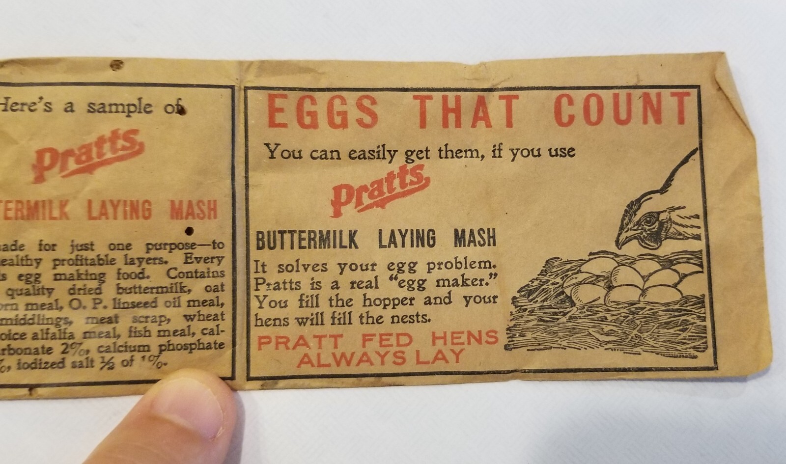PRATTS POULTRY FOOD COMPANY~LAYING MASH SAMPLE PAPER BAG~BUTTERMILK ...
