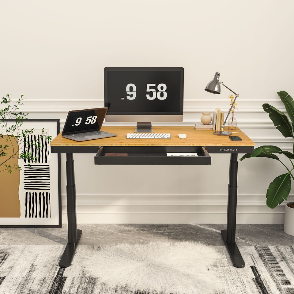FLEXISPOT Dual Motor 55" Bamboo Desktop Electric Standing Desk Wireless ...
