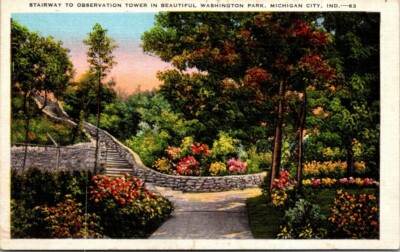 Postcard Stairway To Observation Tower Michigan City Ind White Border ...