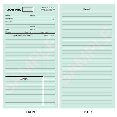 GARAGE WORKSHOP REPAIR JOB CARDS - WORKS CARDS - JOB SHEET Blue Card ...