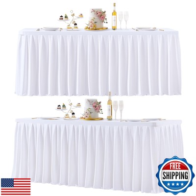 White Table Cloth Rectangle Table Covers for 6 Foot Tables, Ruffle ...