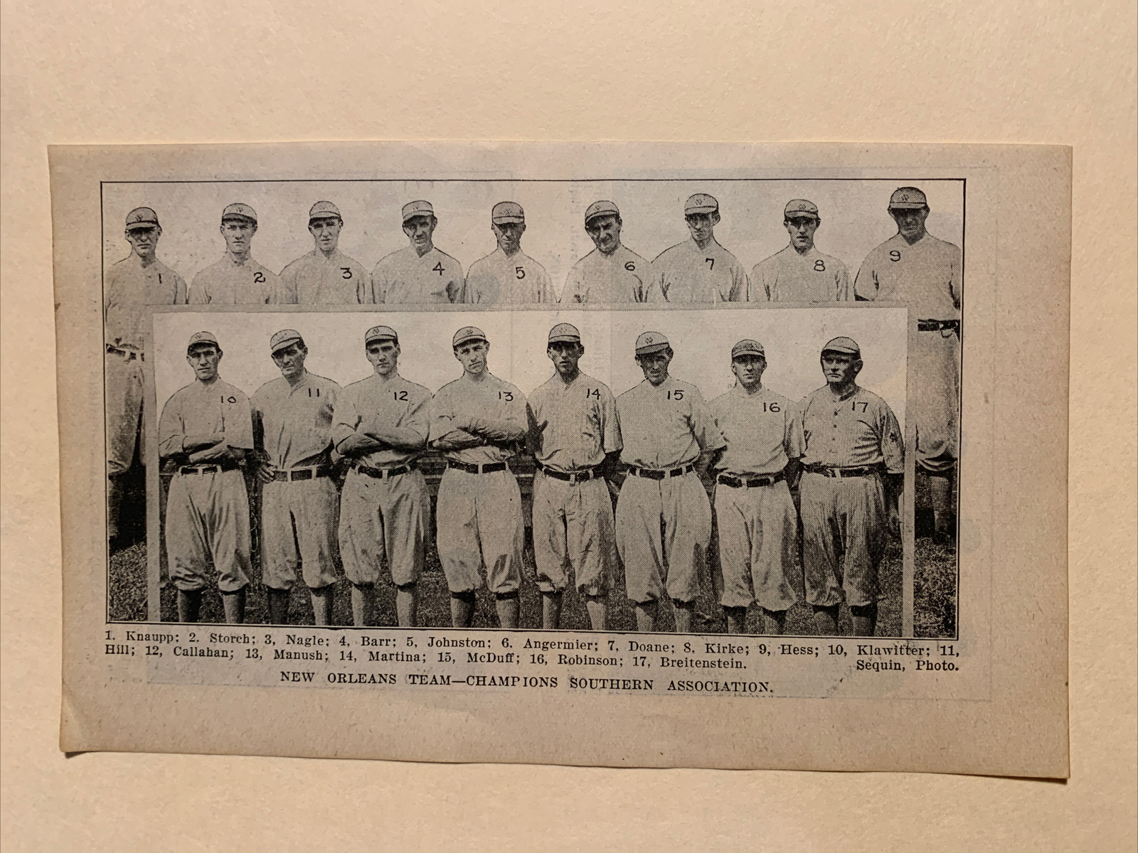 New Orleans Pelicans Theodore Breitenstein Hess 1911 Baseball Team 4X6 ...