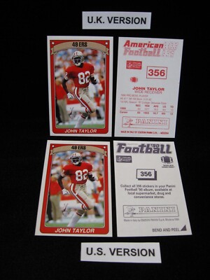 1990 U.K. "RED LETTER" Version John Taylor S.F. 49ers Panini Sticker ...
