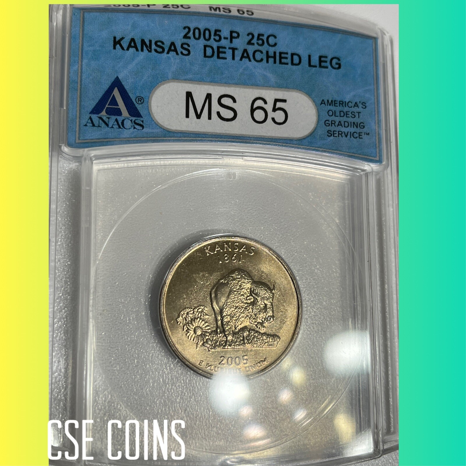 2005-P Kansas Quarter Detached Leg .Error Coin ANACS MS-65-Top Pop Rare ...
