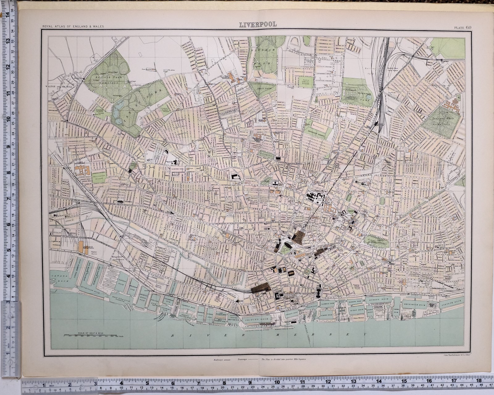 1897 VICTORIAN ANTIQUE MAP LIVERPOOL PLAN STATIONS DOCKS MARKET ...