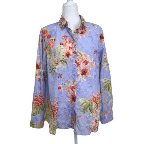 Max Volmary Womens Shirt Floral Button-Up Long Sleeve Top Purple Cotton ...